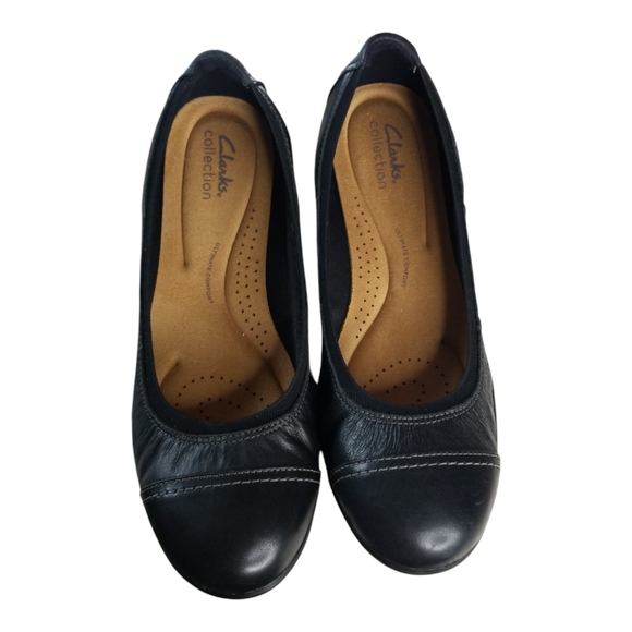 Clarks | Shoes | Clarks Collection Sara Bay Black Leather Ballet Flats ...